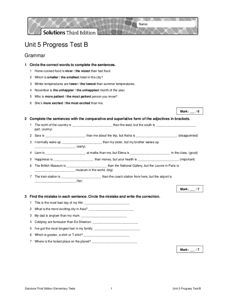 Fillable Online Sol2e-ELEM-Progress-Test-5B.pdf - Progress test Unit 5 ...