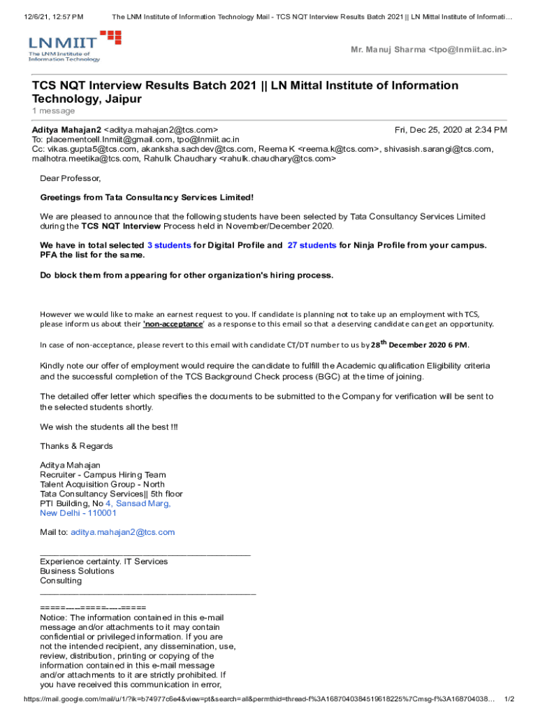 Fillable Online Placement Cell, LNMIIT Fax Email Print - pdfFiller