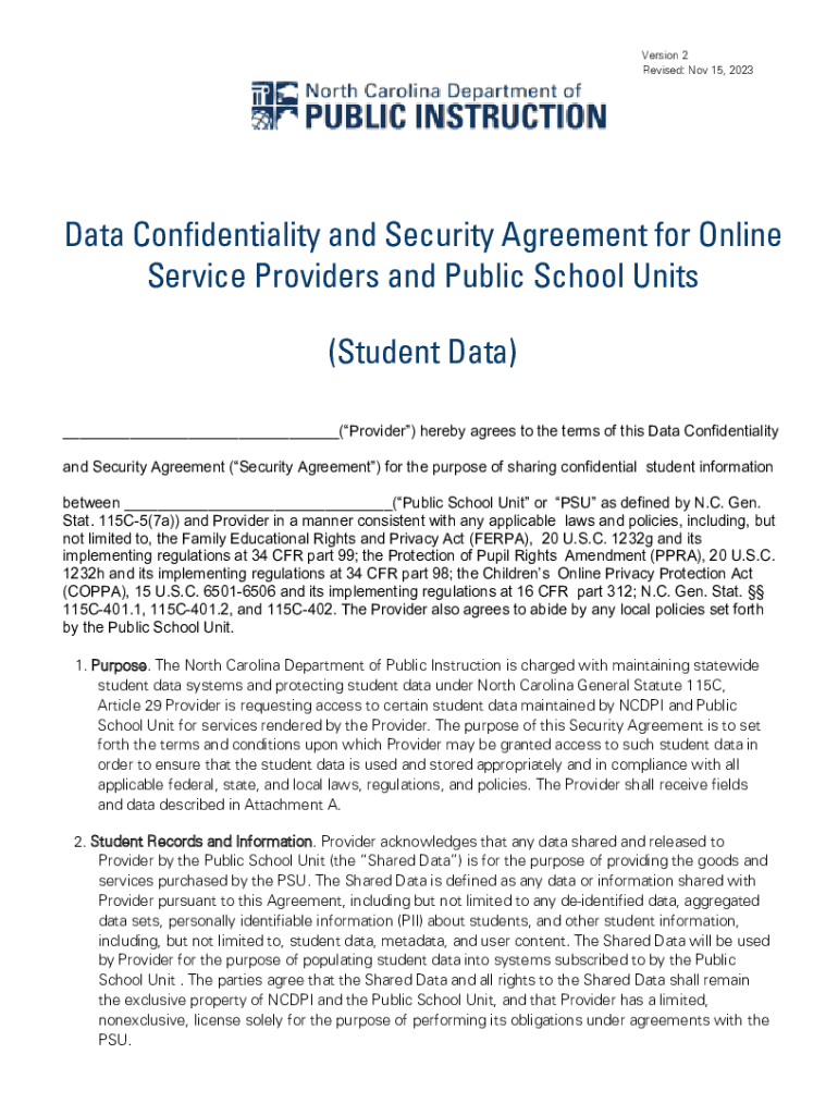 Fillable Online WCPSS Data Confidentiality and Security Agreement Fax Email Print - pdfFiller