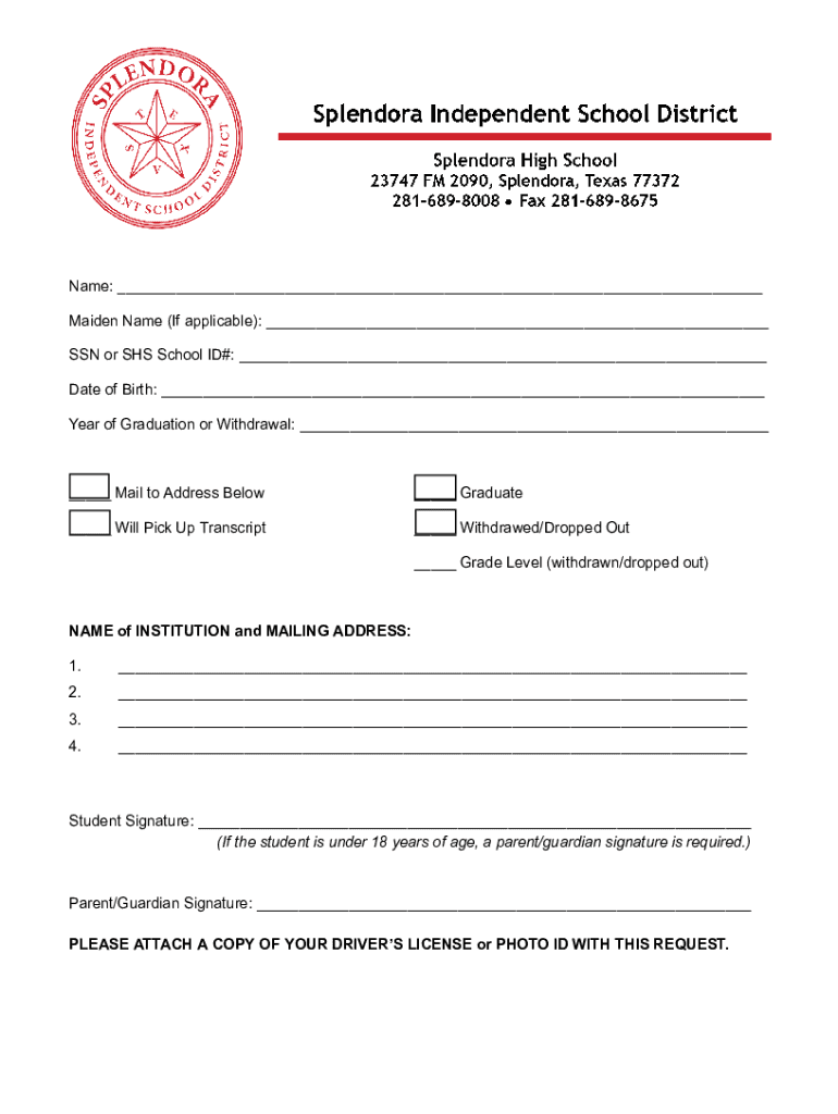 Fillable Online SHS Transcript Request Form Fax Email Print - pdfFiller