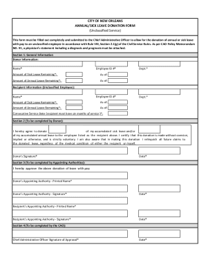 Fillable Online CITY OF NEW ORLEANS ANNUAL/SICK LEAVE DONATION FORM ...