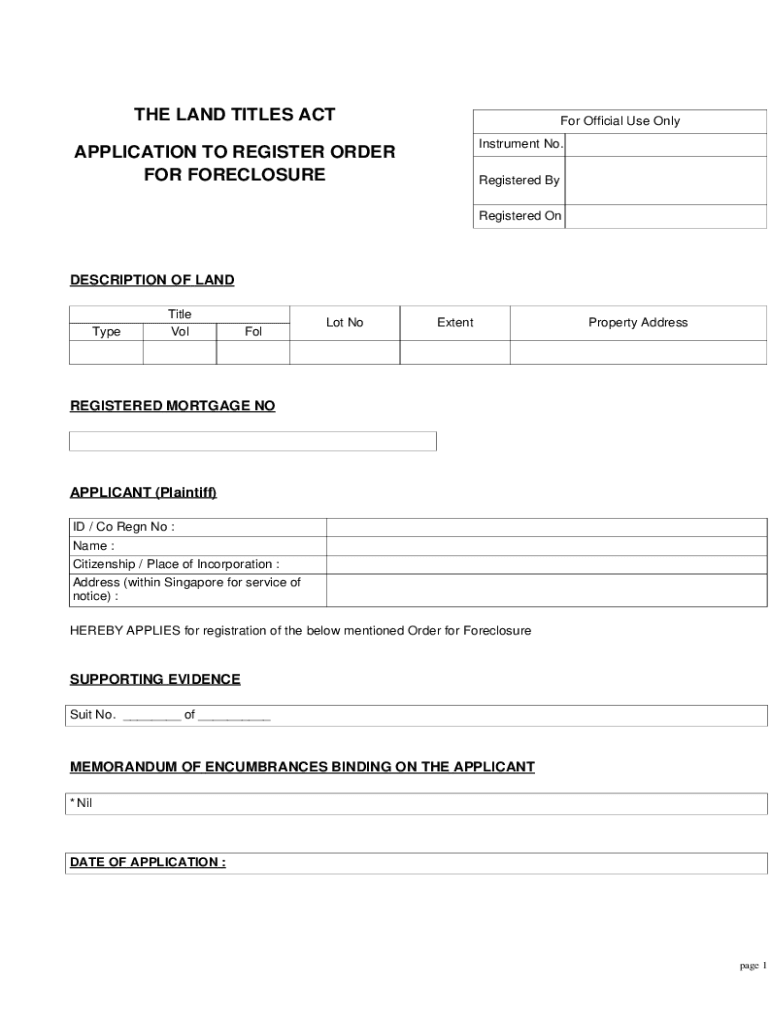 Fillable Online THE LAND TITLES ACT APPLICATION TO REGISTER ... Fax ...