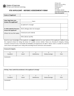 Fillable Online PSV APPLICANT - REFEREE ASSESSMENT FORM Fax Email Print ...