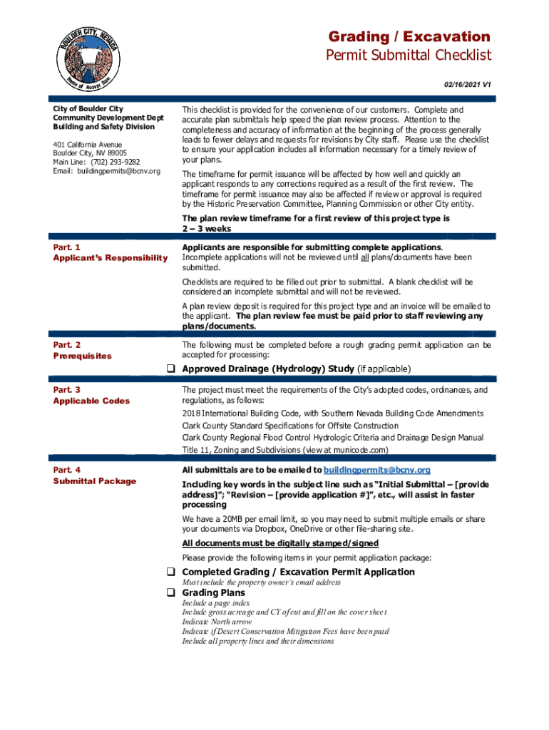 Fillable Online Grading / Excavation Permit Submittal Checklist Fax ...