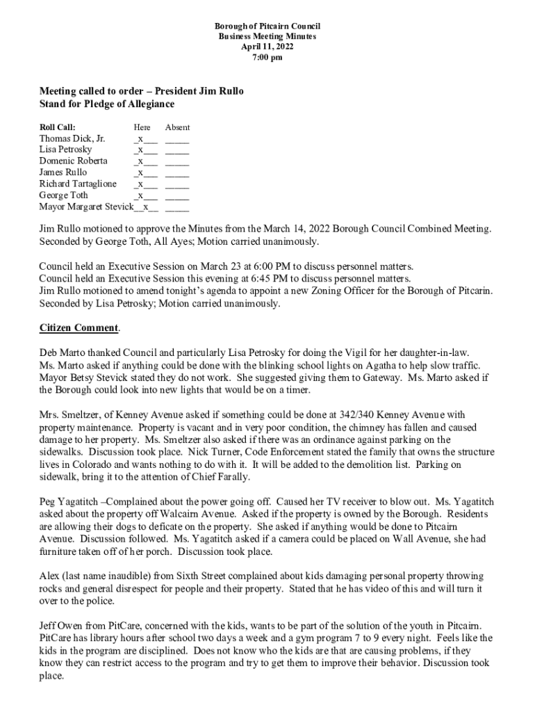 Fillable Online Seconded by George Toth, All Ayes; Motion carried ...