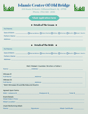 Fillable Online Nikah Nama Application Form Fax Email Print - pdfFiller