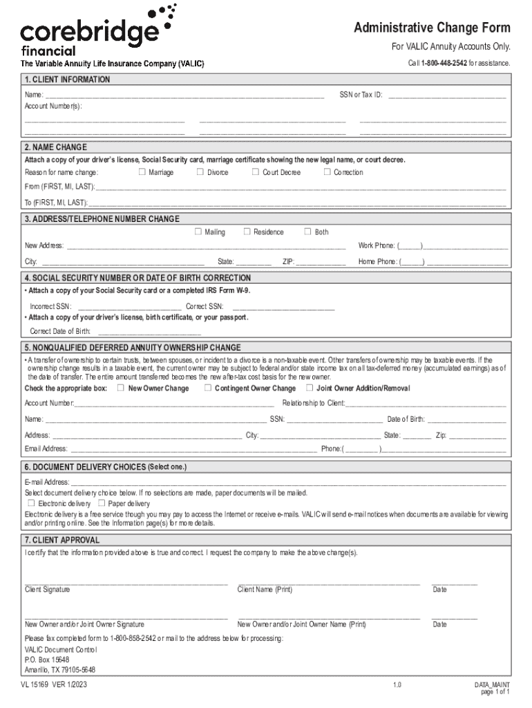 Fillable Online Administrative Change Form - Valic - AIG Retirement ...