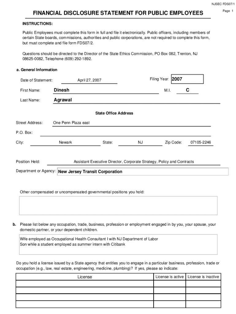 Fillable Online Disclosure Statements - School Ethics Commission ...