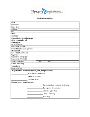 Fillable Online Job Shadowing Application - Page 1 of 5 Fax Email Print ...