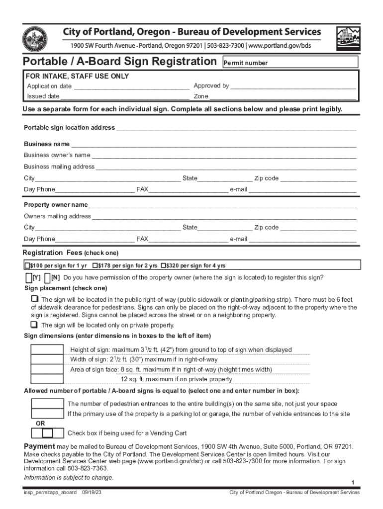 Fillable Online Fillable Online Portable / A-Board Sign Registration ...