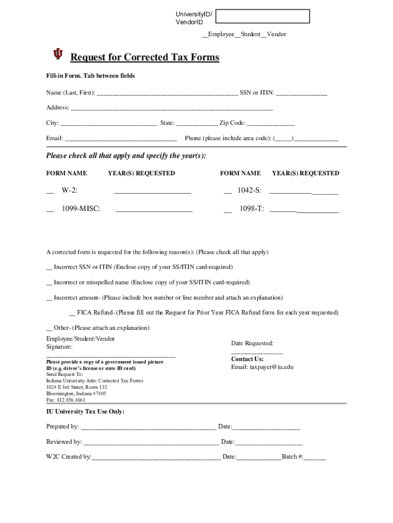 Fillable Online Request for Corrected Tax Forms Fax Email Print - pdfFiller