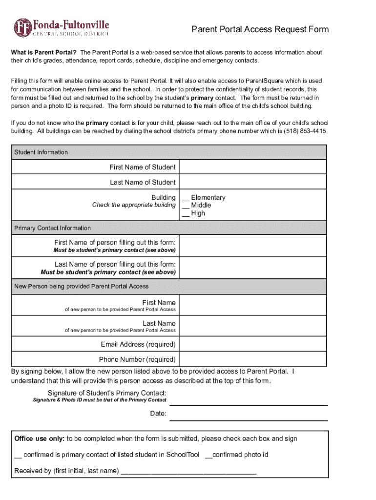 Fillable Online Parent Portal Request Form - updated Nov 2023 Fax Email ...