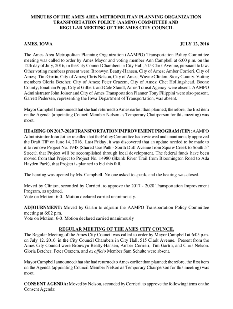 Fillable Online vault amesnews City Council and Ames Area Metropolitan ...