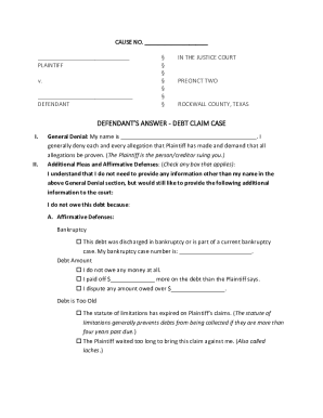 Fillable Online Defendant's AnswerDebt Claim Case Fax Email Print ...