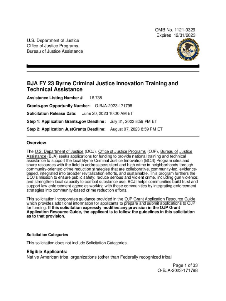 Fillable Online BJA FY 23 Byrne Criminal Justice Innovation Training and Technical Assistance ...