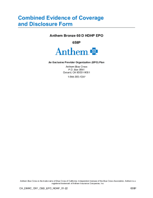 Fillable Online Anthem - EPO - Plan Details - Evidence of Coverage Fax ...