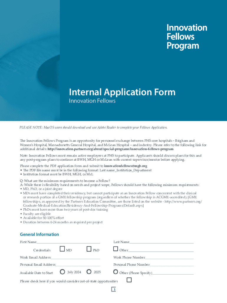Fillable Online Innovation Fellows Program Application Form. An ...
