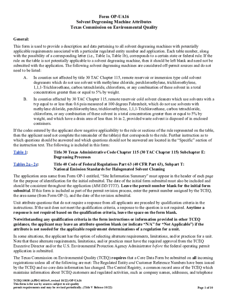 Fillable Online TCEQ -Solvent Degreasing Machine Attributes Form OP ...