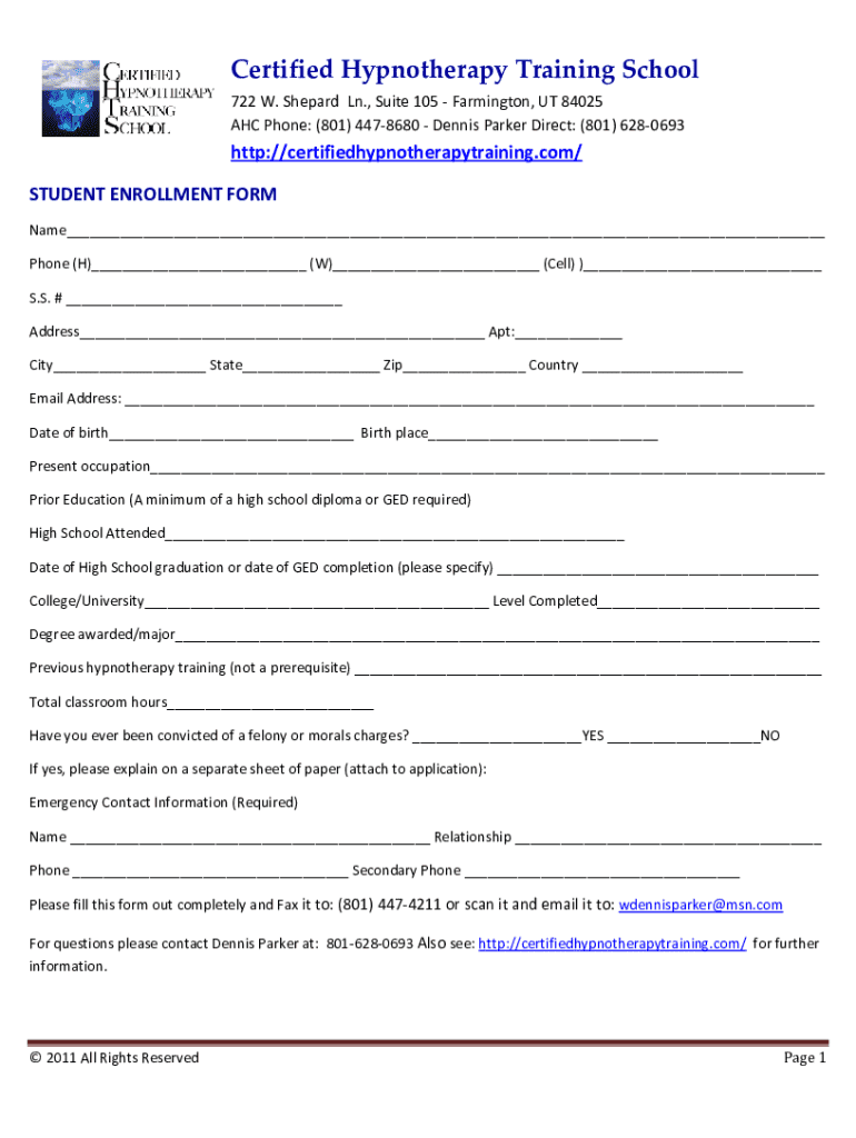 Fillable Online W. Dennis Parker CHT - Owner/Operator of Positive Mind ...