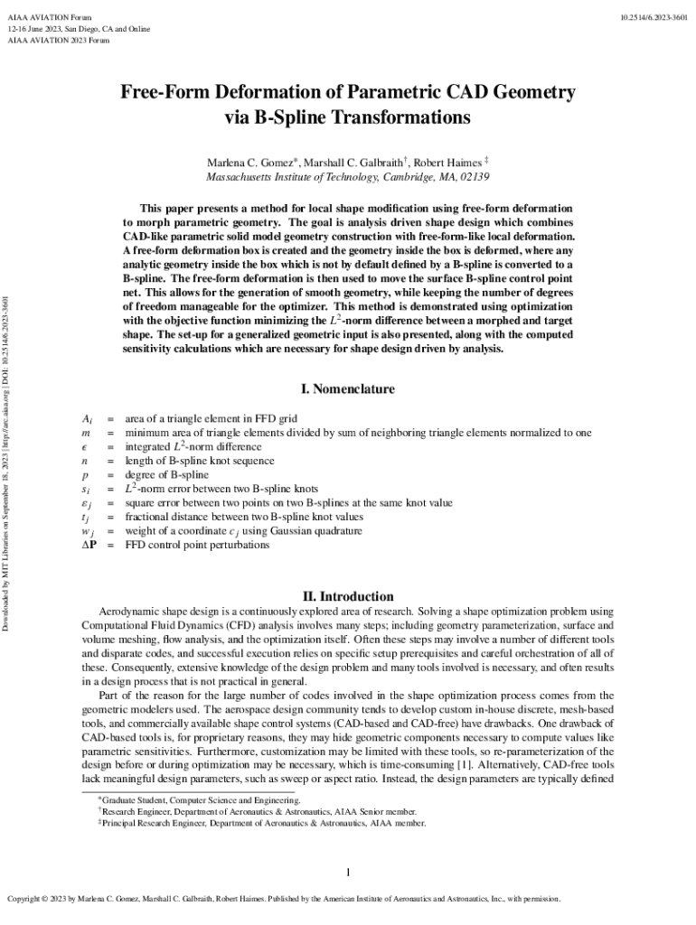 Fillable Online Free-Form Deformation of Parametric CAD Geometry via B-Spline ... Fax Email ...