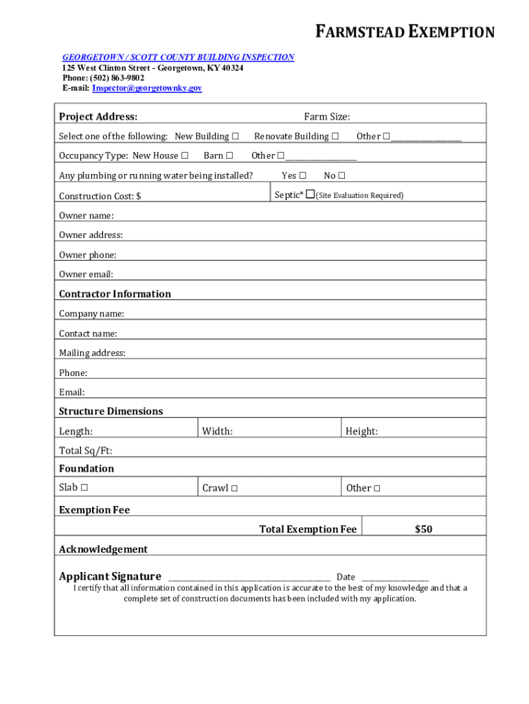 Fillable Online Farmstead Exemption PDFGeorgetown, KY Fax Email Print ...