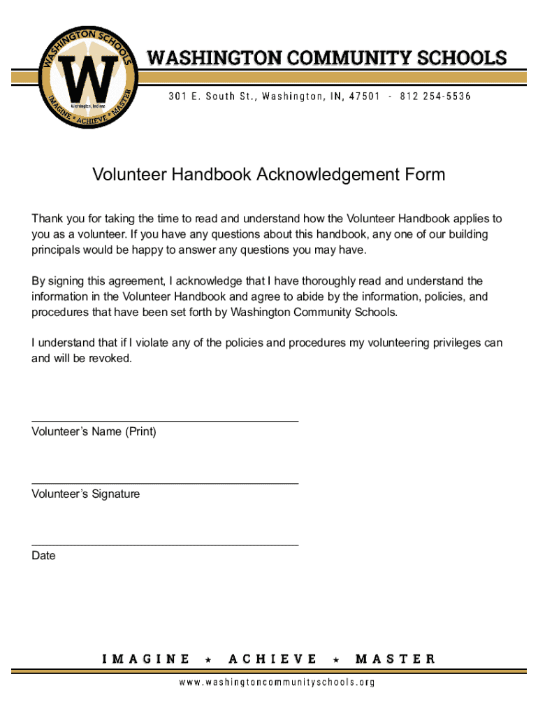 Fillable Online Volunteer Handbook Acknowledgement Form Fax Email Print ...