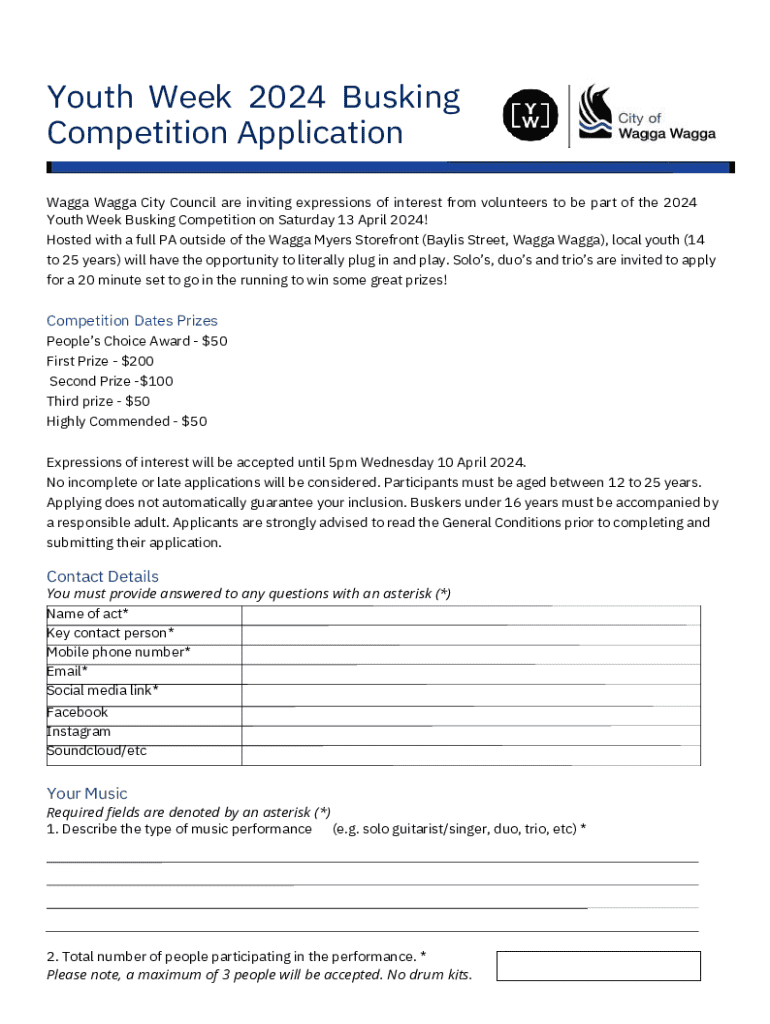 Fillable Online 2024 Youth Busking Competition Application Form Fax Email Print - pdfFiller