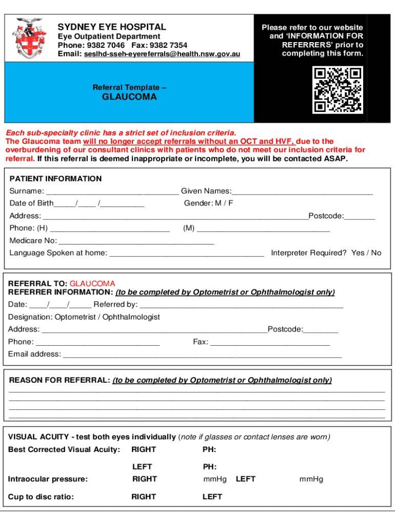 Fillable Online Referrals for Specialty Medical and Surgical Eye ...