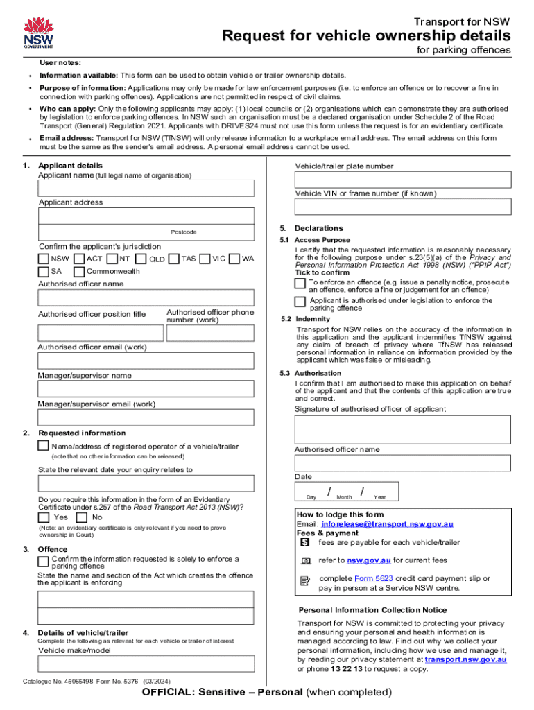 Fillable Online Request for Vehicle Ownership Details for Parking ...