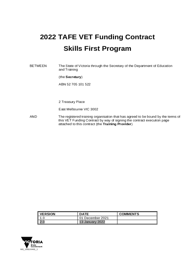Online 2022 TAFE VET Funding Contract Skills First ... Doc Template ...