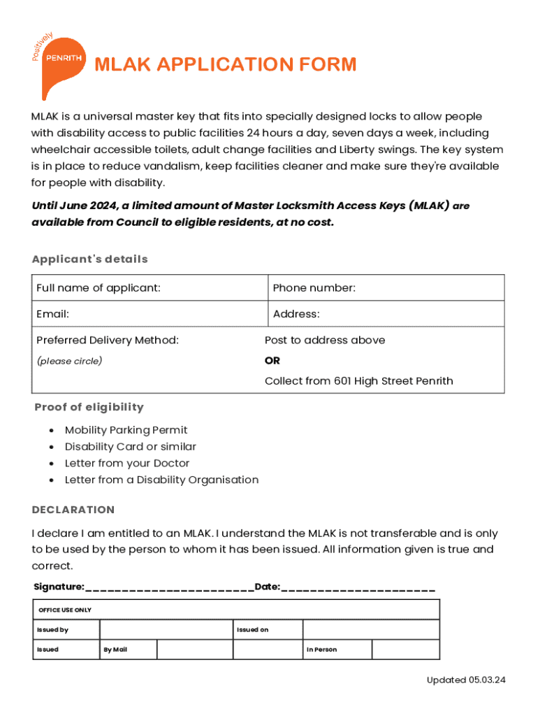 Fillable Online Master Locksmiths Access Key (MLAK) Application form ...