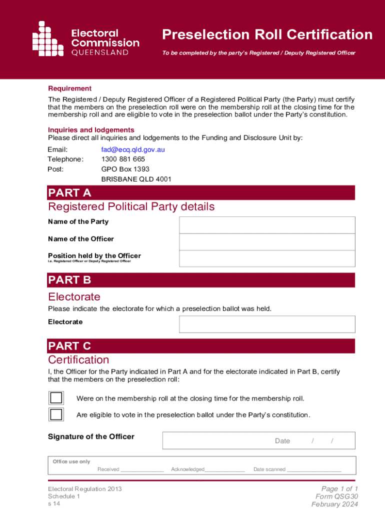Fillable Online Preselection Roll Certification Form Fax Email Print - pdfFiller