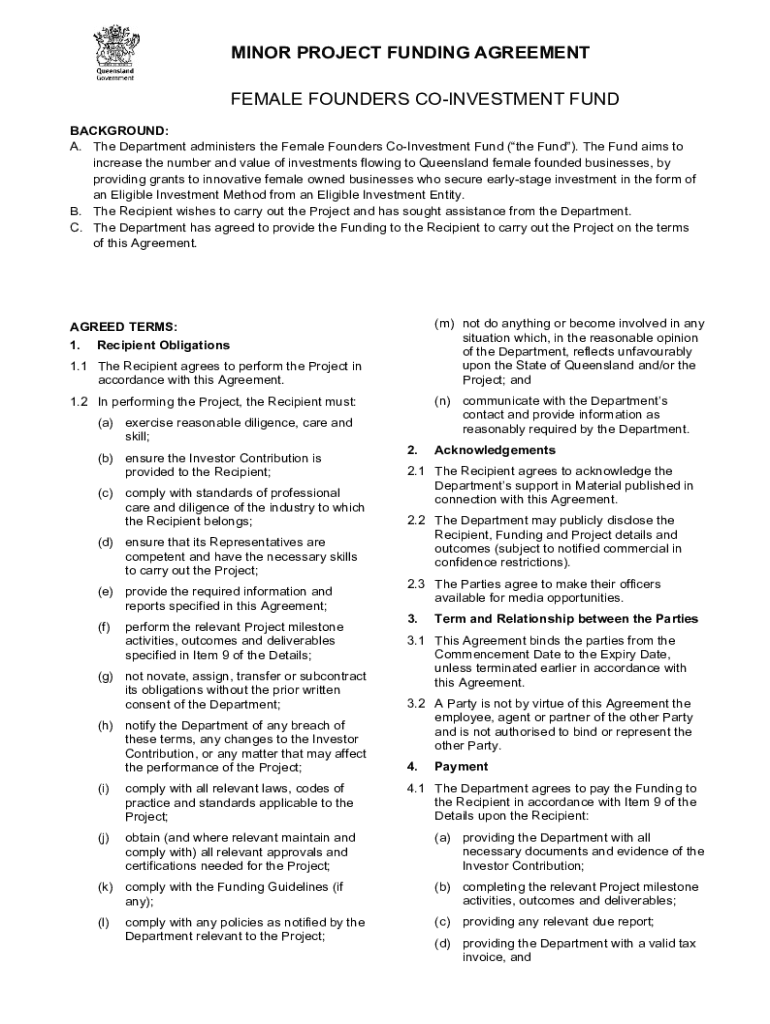 Fillable Online advance qld gov minor project funding agreement female ...