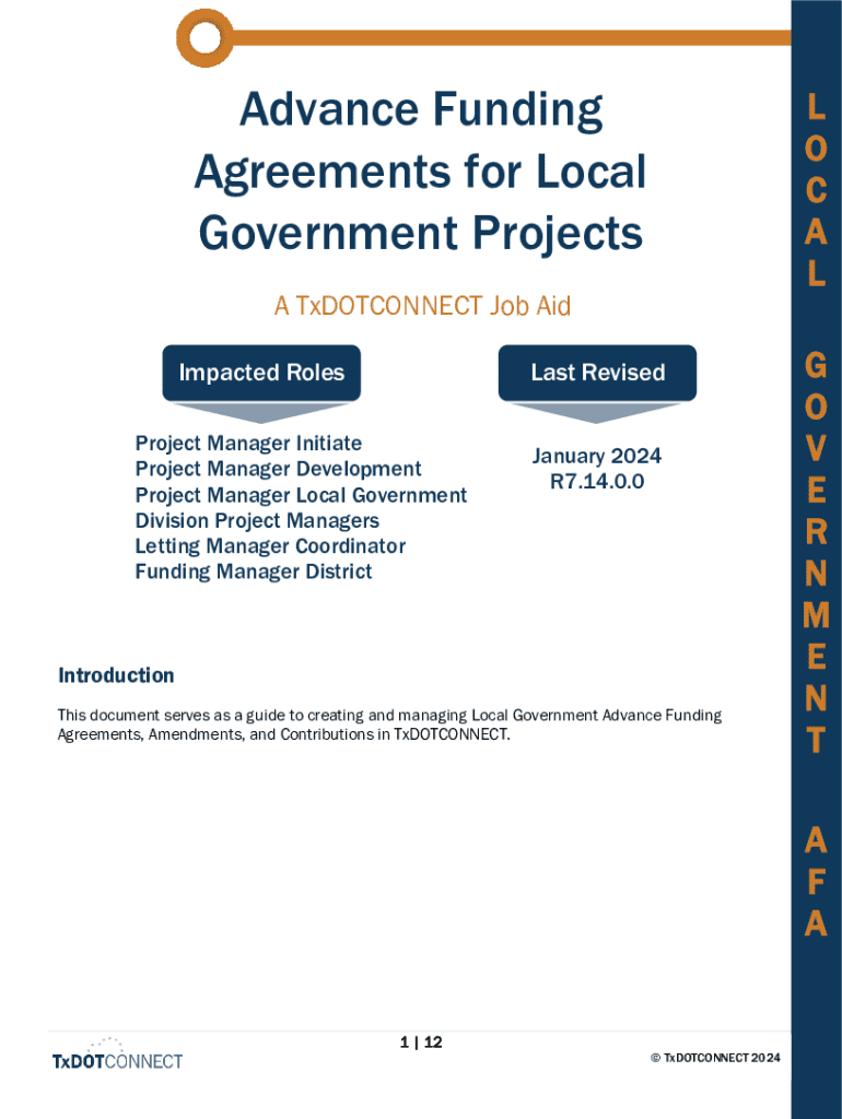 Fillable Online ADVANCE FUNDING AGREEMENT For A Local Government ...