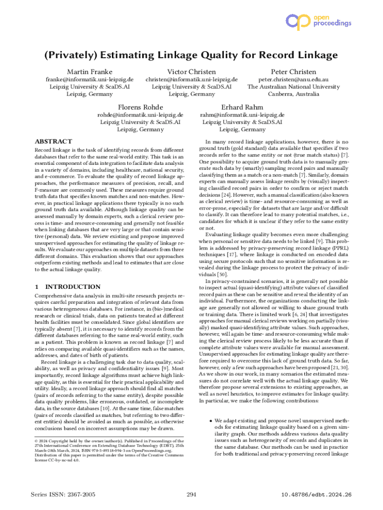 Fillable Online dbs uni-leipzig (Privately) Estimating Linkage Quality for Record Linkage Fax ...