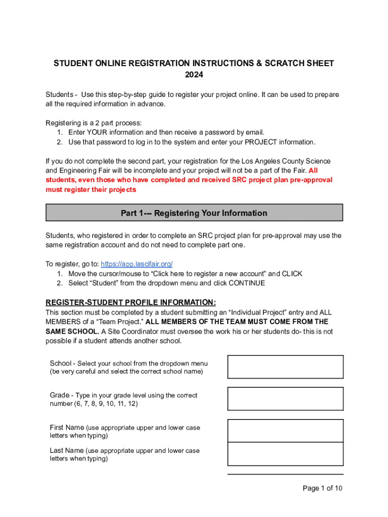 Fillable Online STUDENT ONLINE REGISTRATION INSTRUCTIONS & SCRATCH ...