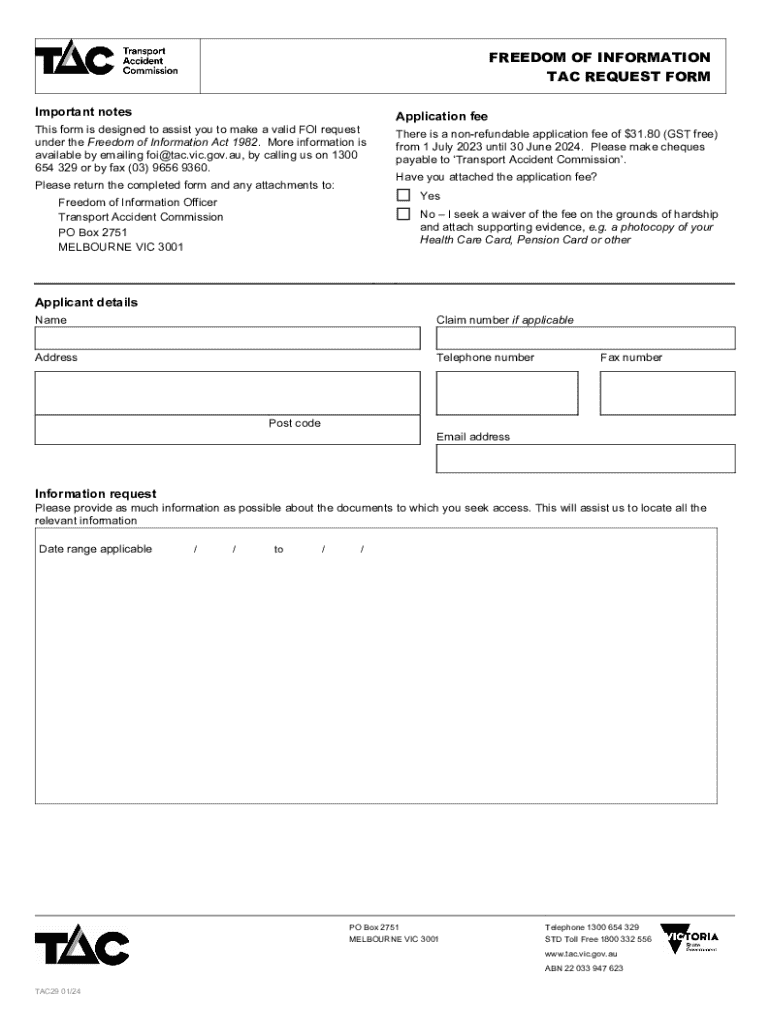 Fillable Online TAC freedom of information (FOI) application form Fax ...