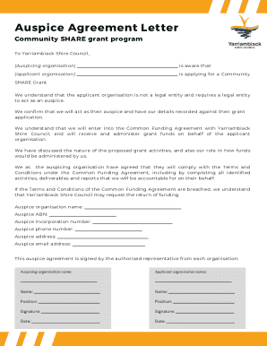 Fillable Online Grants for Community - Auspice Agreement Template ...
