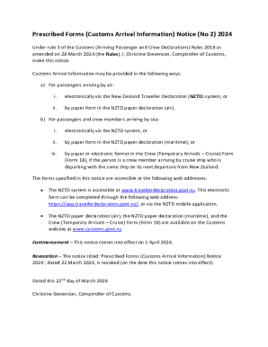 Fillable Online Prescribed Forms (Customs Arrival Information) Notice ...