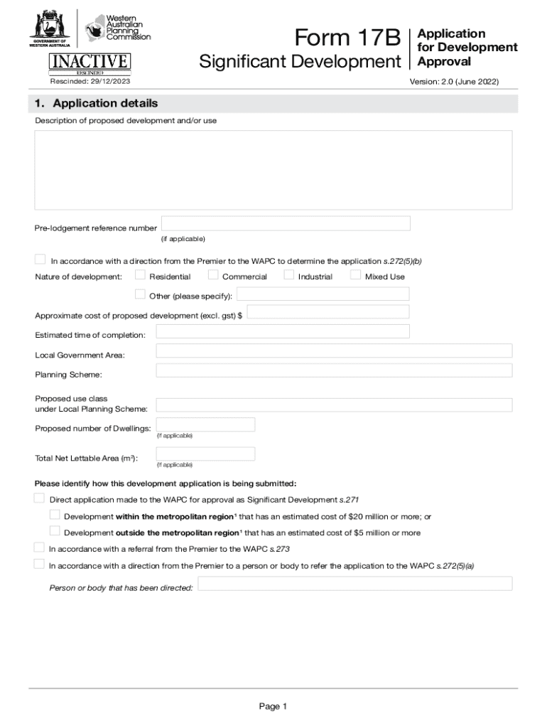 Fillable Online Form 17B Application for Development Approval ...