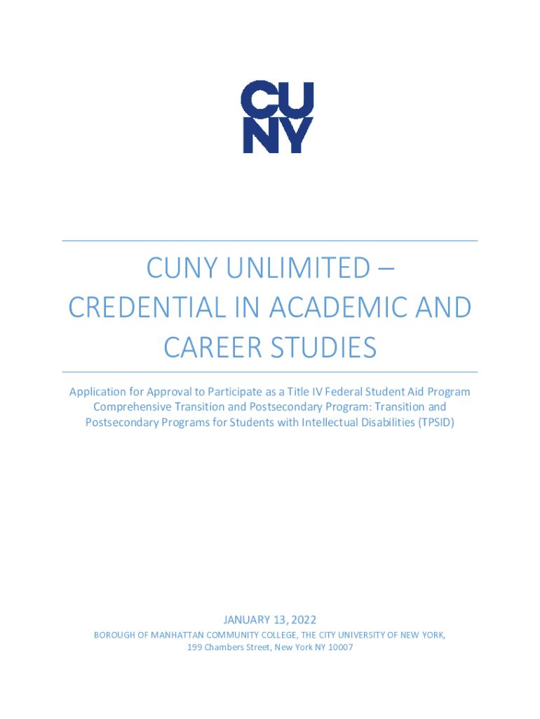 Fillable Online BMCC CUNY Unlimited Credential in Academic and Career ...