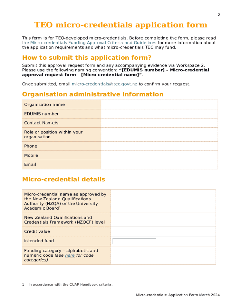 TEO micro-credentials application Doc Template | pdfFiller