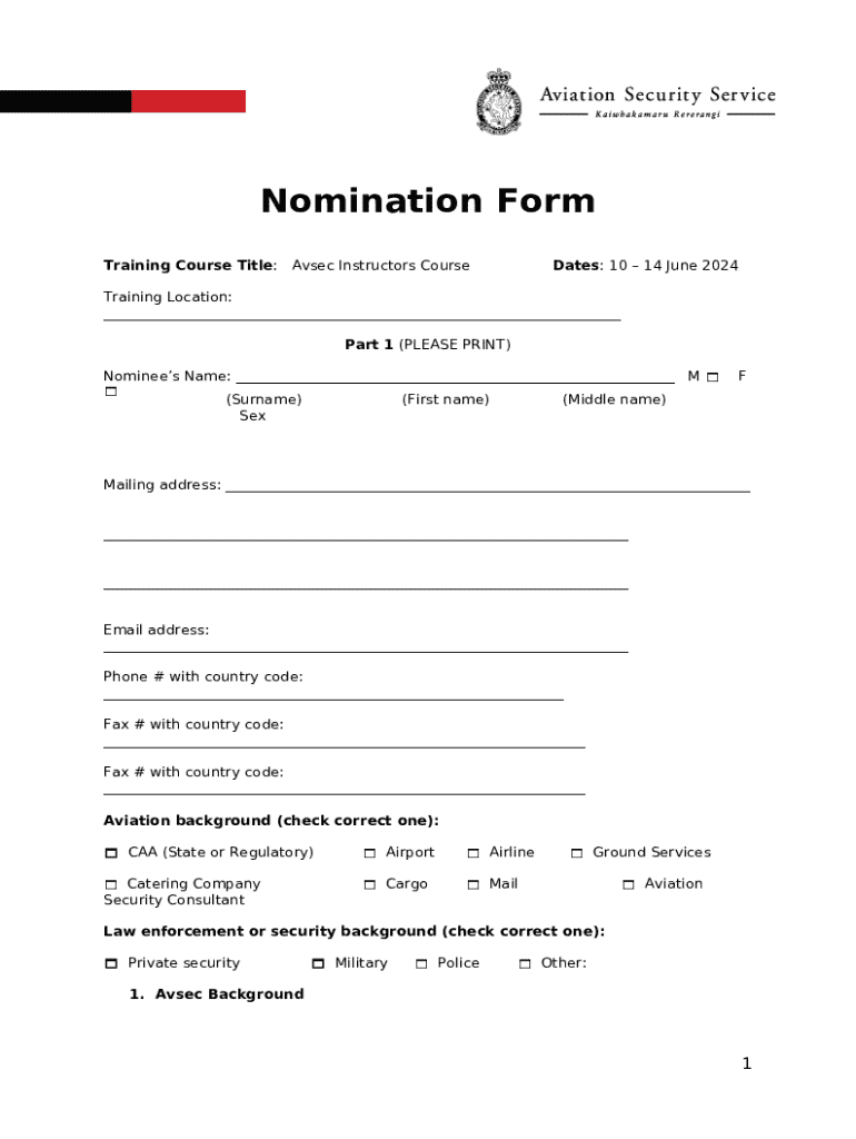 APPLICATION #0001 AvSec Training Organisation Doc Template | pdfFiller