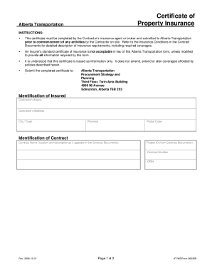 Fillable Online Certificate of Property Insurance. Certificate of ...