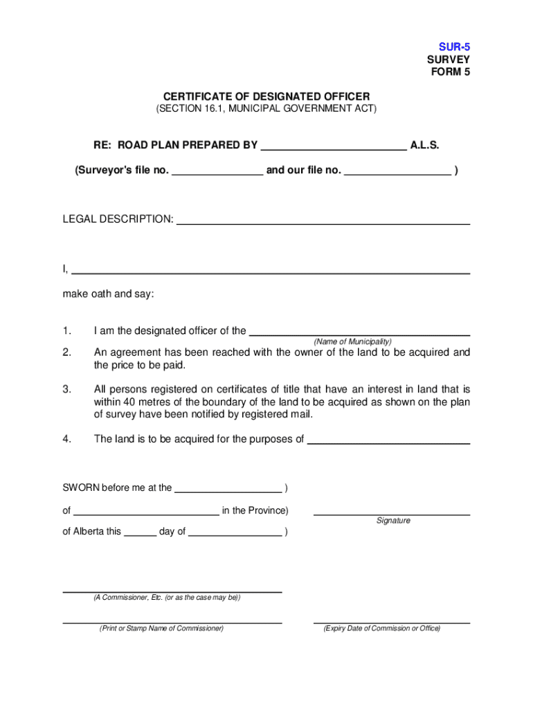 Fillable Online sur-5 - survey form 5 certificate of designated officer ...