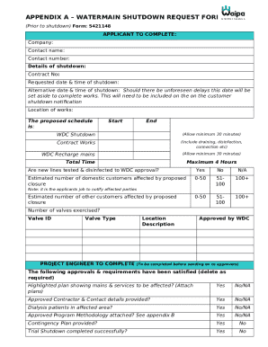 Water shutdown request Doc Template | pdfFiller