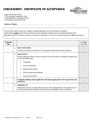 335 Checksheet Certificate of Acceptance.doc Doc Template | pdfFiller