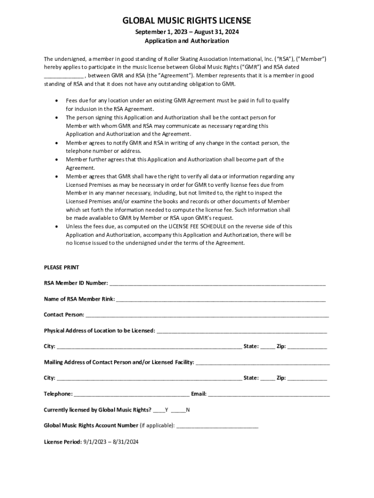 Fillable Online Global Music RightsSimple Licensing. Your Favorite Music. Fax Email Print ...