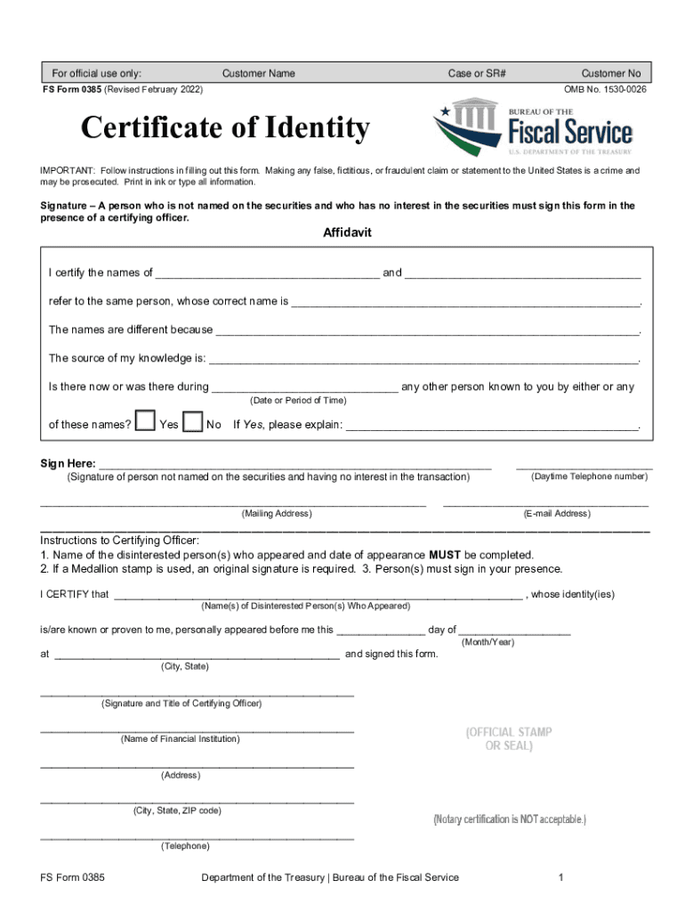 Fillable Online Form Certificate of Ide Certificate of Ide FS Form 0385 Fax Email Print - pdfFiller