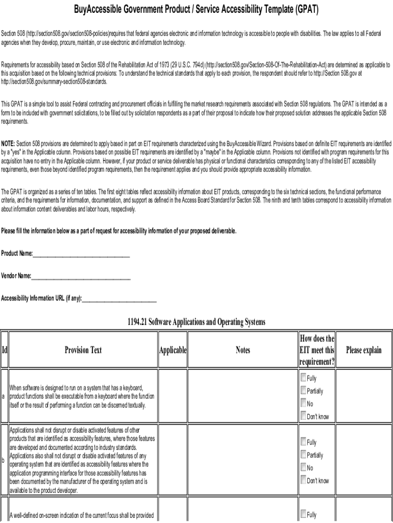 Fillable Online Government Product Accessibility Template (GPAT) Policy ...